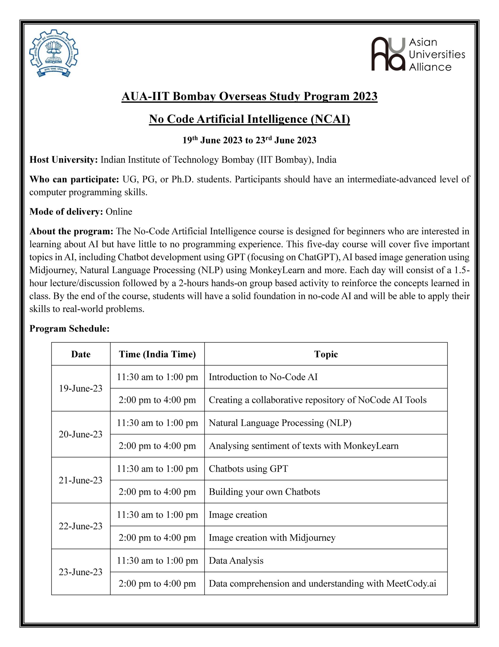 [Call for Applications] AUA-IIT Bombay Overseas Study Program 2023 No ...
