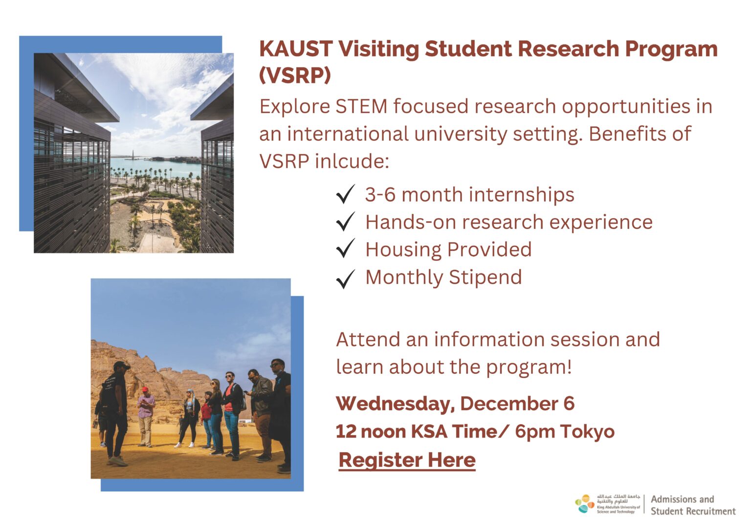 KAUST VSRP Global Research Internship: Upcoming Webinar - Office of International Affairs and ...