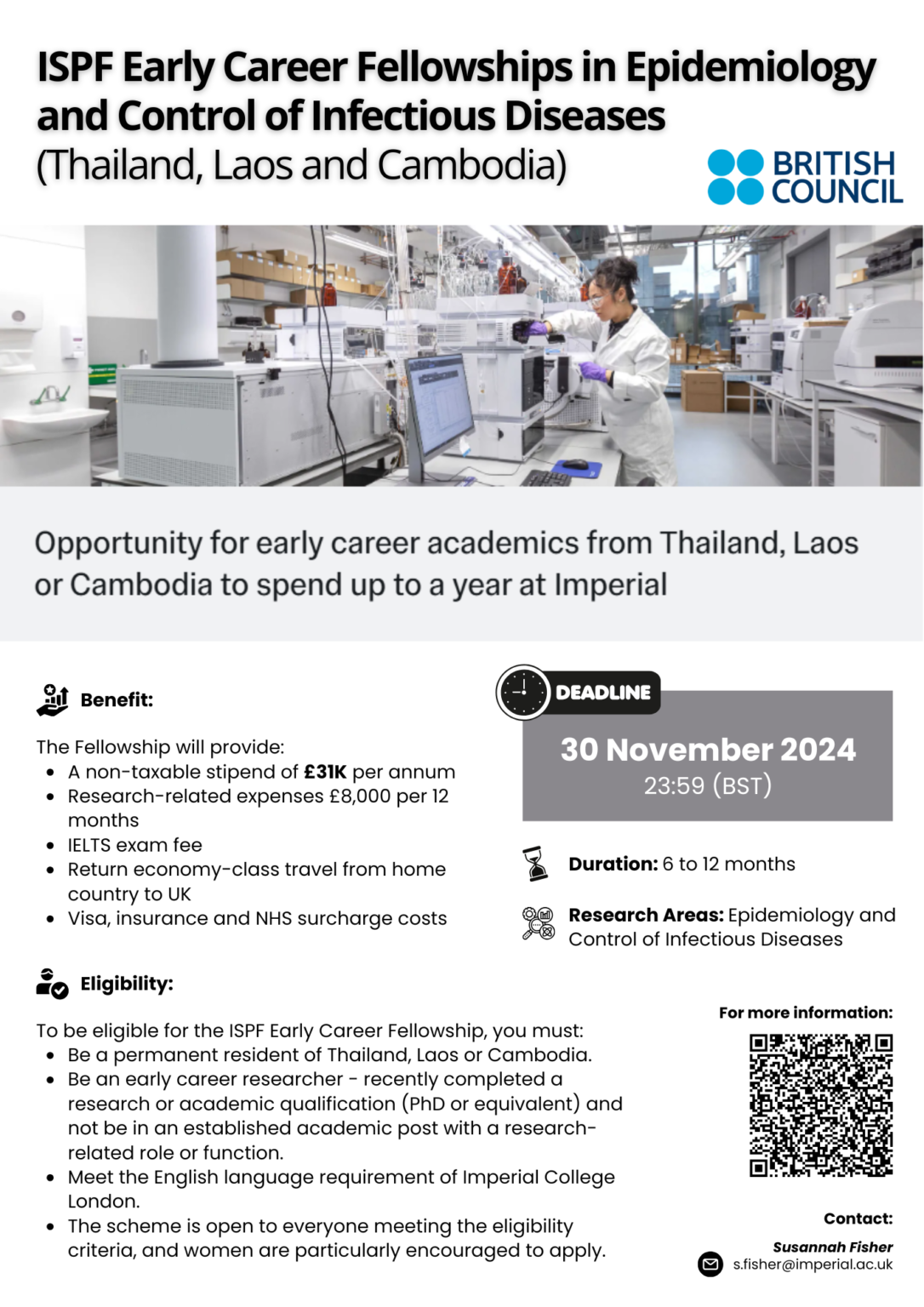 ISPF Early Career Fellowships in Epidemiology and Control of Infectious Diseases (Thailand, Laos ...