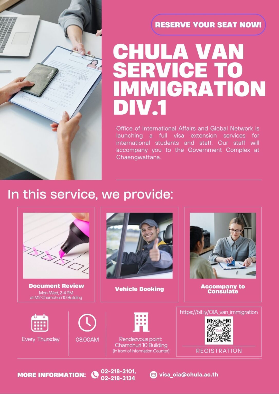 Reserve Your Seat Now! Chula Van Service to Immigration Division 1 ...