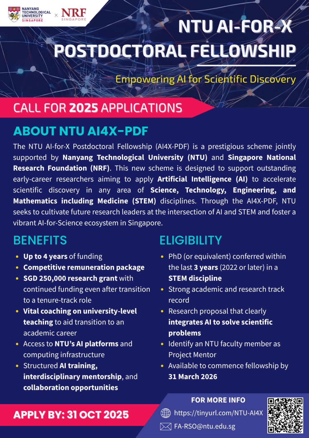 [Call for Applications] NTU AI-for-X Postdoctoral Fellowship (AI4X-PDF) 2025 - Office of ...
