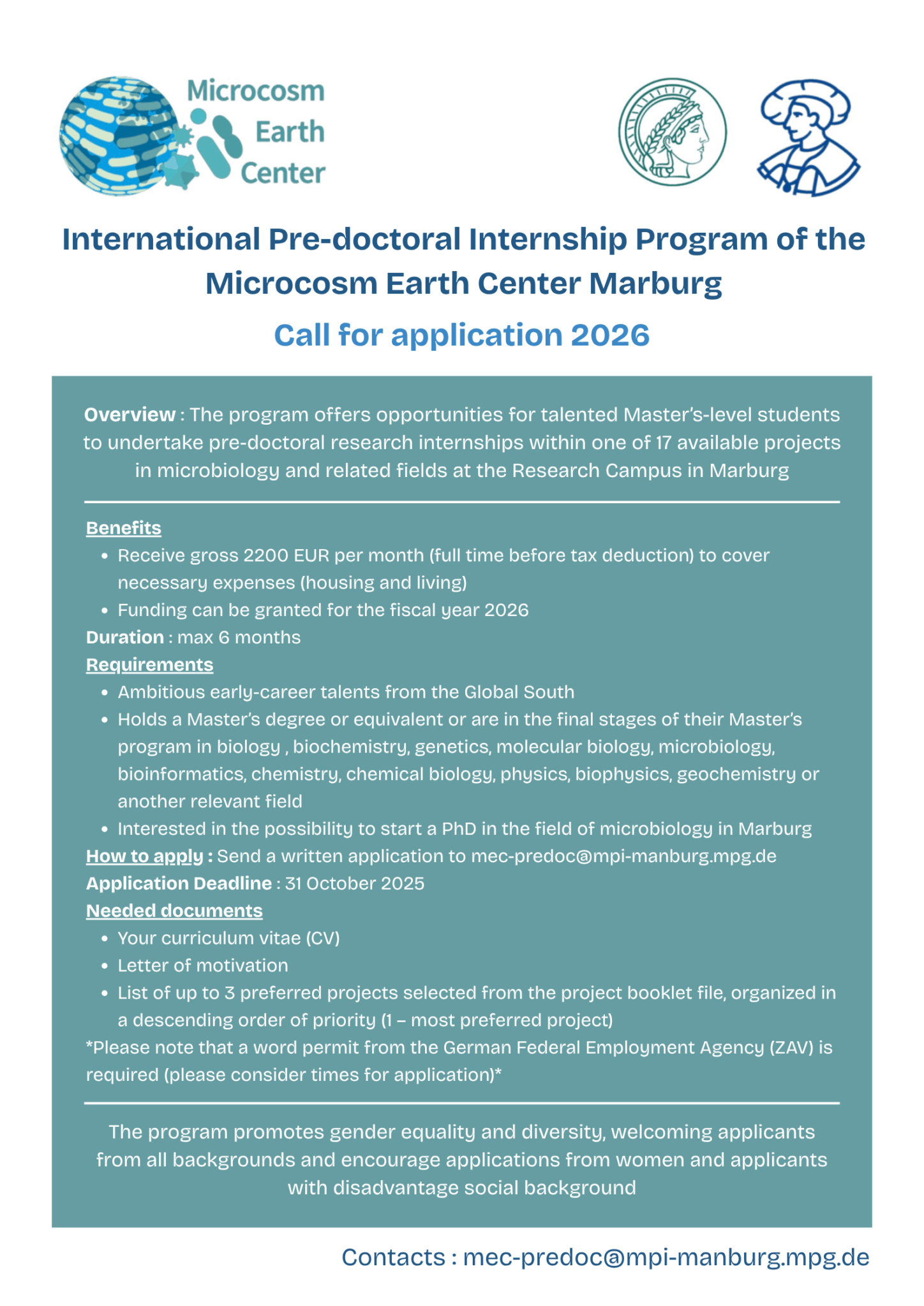 [Call for Applications] International Pre-doctoral Internship Program ...